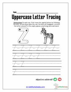 Zoom into Z Worksheet - Uppercase Letter Writing