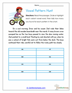 Variant Vowel Pattern Hunt Worksheet