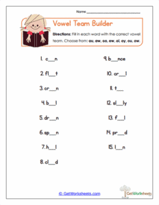 Vowel Team Builder Worksheet - Variant Vowels