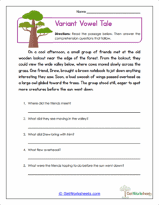 Variant Vowel Reading Passage & Questions Worksheet