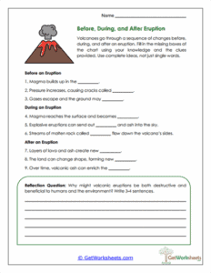 Eruption Sequencing Chart Worksheet - Volcanic Processes