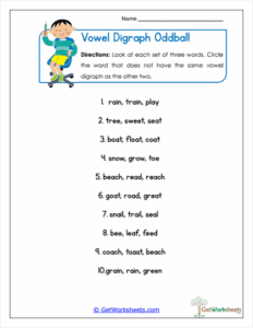 Vowel Digraph Odd One Out Worksheet - Phonics