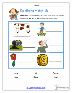 Diphthong Picture Match Worksheet - oi oy ou