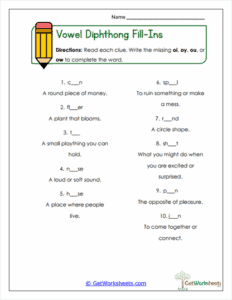 Vowel Diphthongs Worksheets | Phonics Collection - GetWorksheets.com