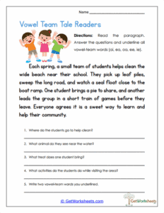 Vowel Teams (ai, ea, oa, ee, ie) Worksheets | Phonics Collection