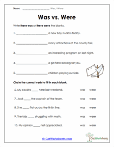 Mixed Was/Were Practice Worksheet - Grammar Application