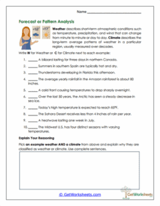 Weather vs. Climate Analysis Worksheet - Earth Science Reasoning