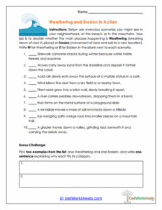 Weathering and Erosion Worksheets - GetWorksheets.com