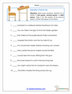 Narrator Check-Up Worksheet - Identifying Point of View