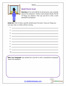Quiet Room Scan Worksheet - Observation-Based Descriptive Writing