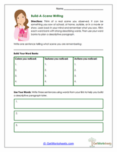 Build-A-Scene Writing Worksheet - Planning Descriptive Scenes