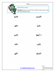 Real Word Hunt Worksheet - -FT Blend Recognition