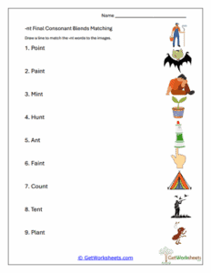 NT Blend Matching Worksheet - Final Consonant Blends Practice