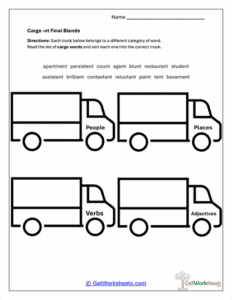 Cargo NT Word Sort Worksheet - Grammar & Final Blend Study
