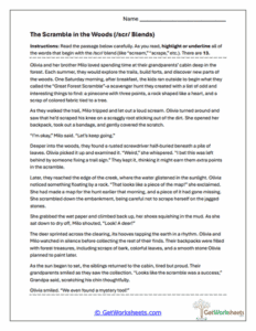 SCR Blend Fill-in-the-Blank Worksheet - Sentence Context Practice